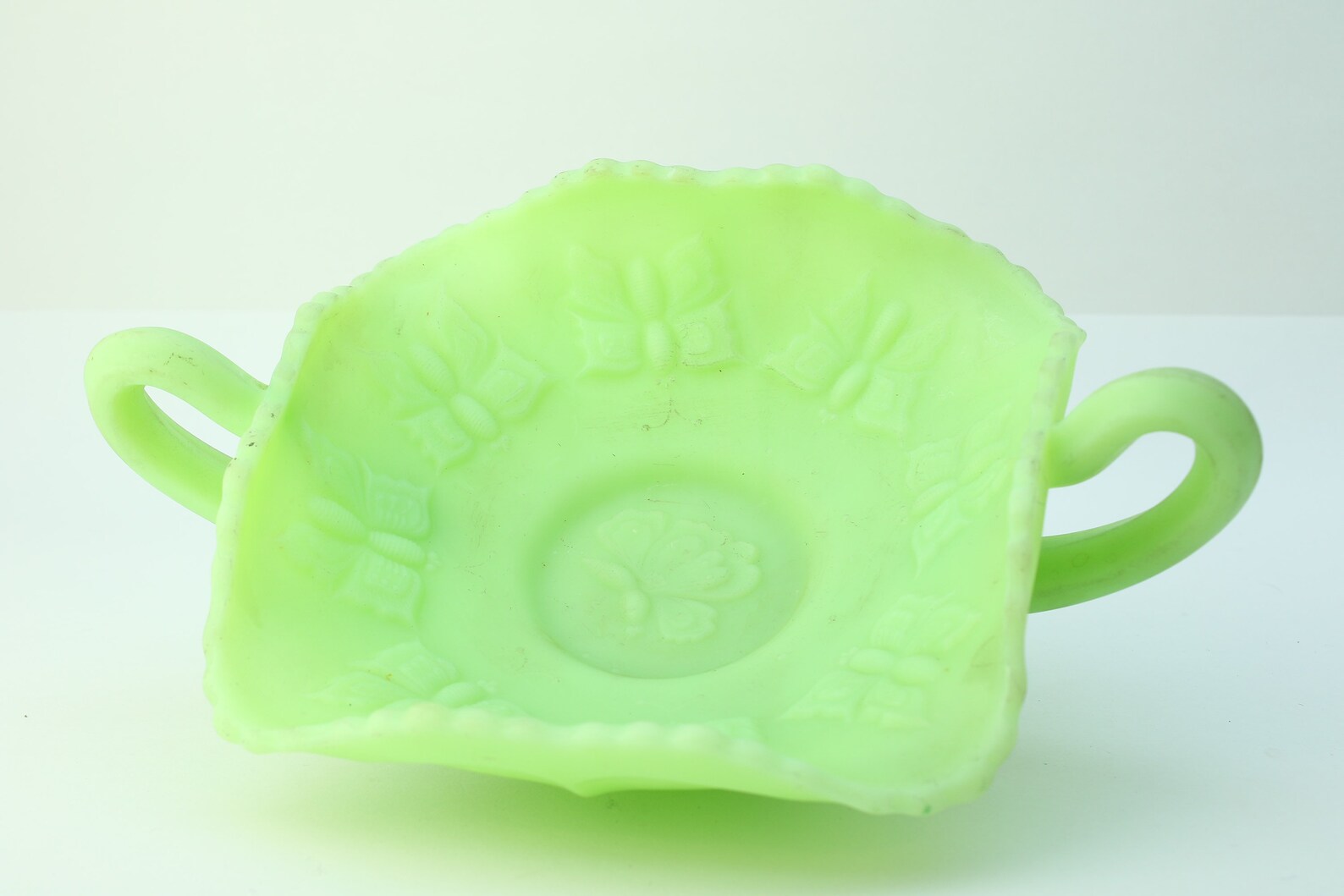 Vintage Fenton Satin Uranium Glass Butterfly Dish High | Etsy