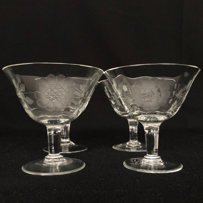 4 Vintage Cornflower Etched Flared Rim 6oz Champagne Cocktail - Etsy