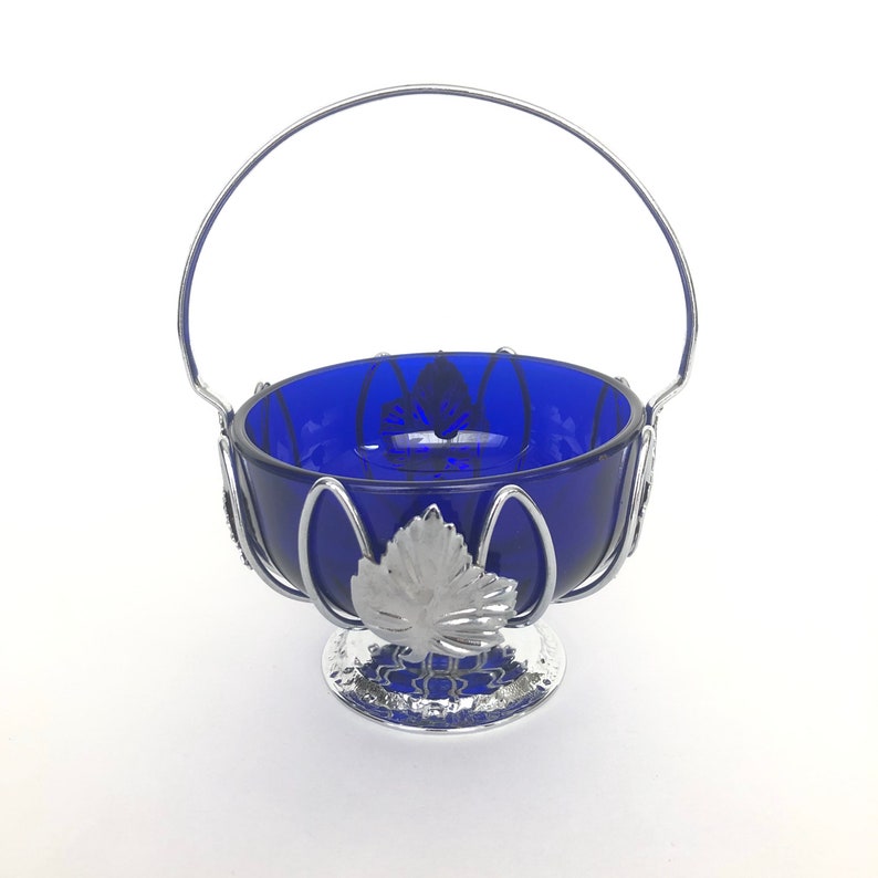 Vintage Cobalt Blue Glass Serving Dish With Silvertone Carrier - Etsy