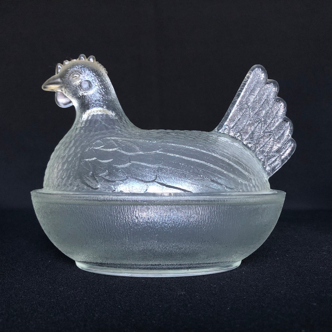 Vintage Clear Indiana Glass Hen on Nest - Elegant Glass Animals ...