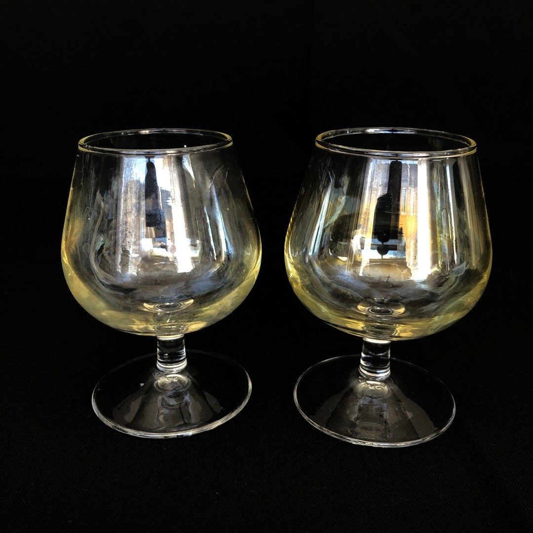 Sweet Little Pair of Golden Glow Snifter Glasses - Etsy