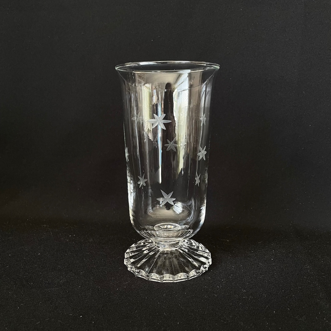 Vintage Flared Rim Hand Etched Star 10oz Footed Cocktail Highball Glass ...