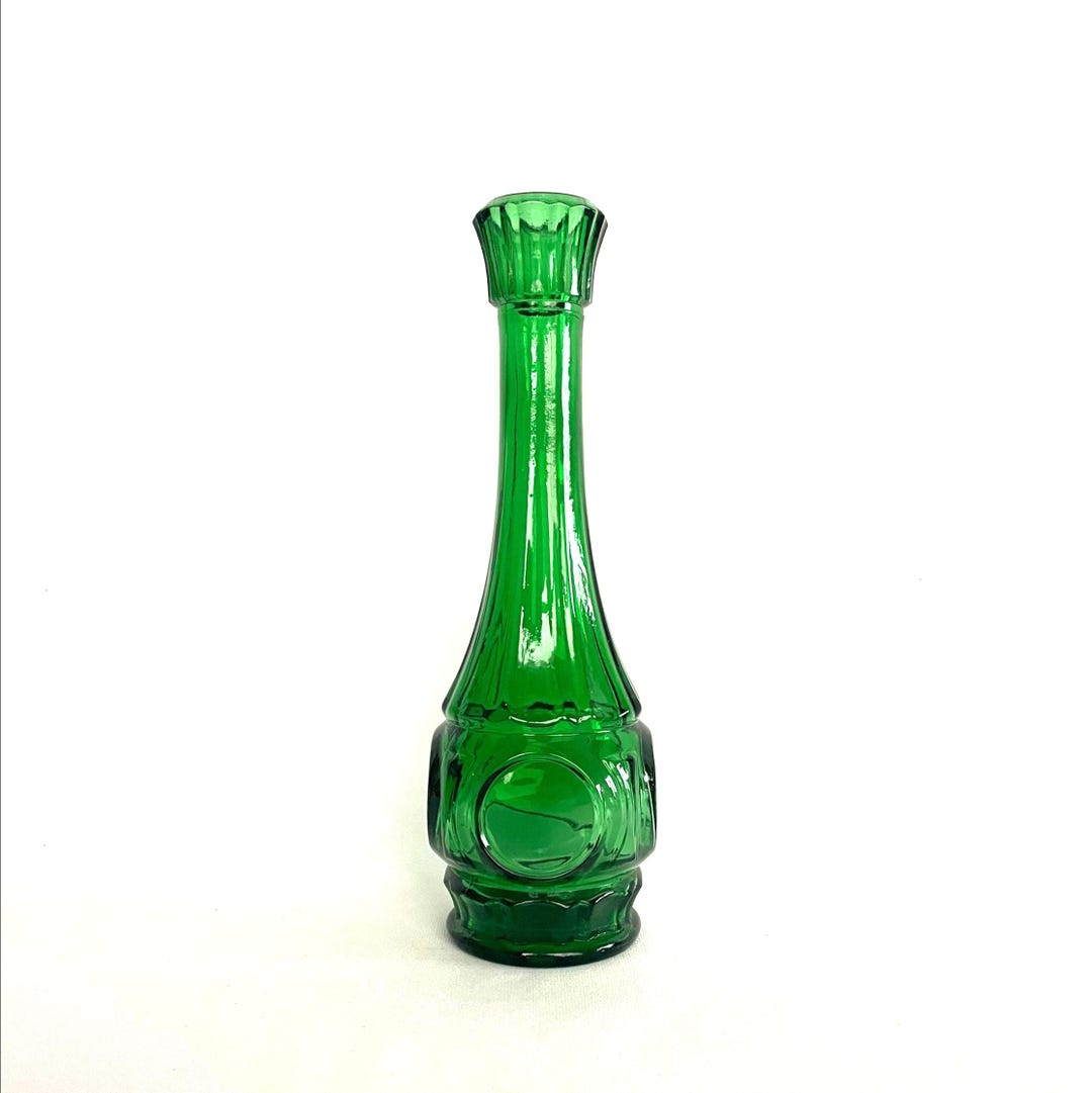 RARE - Vintage Bulls Eye Pattern Emerald Green Glass Bud Vase by ...