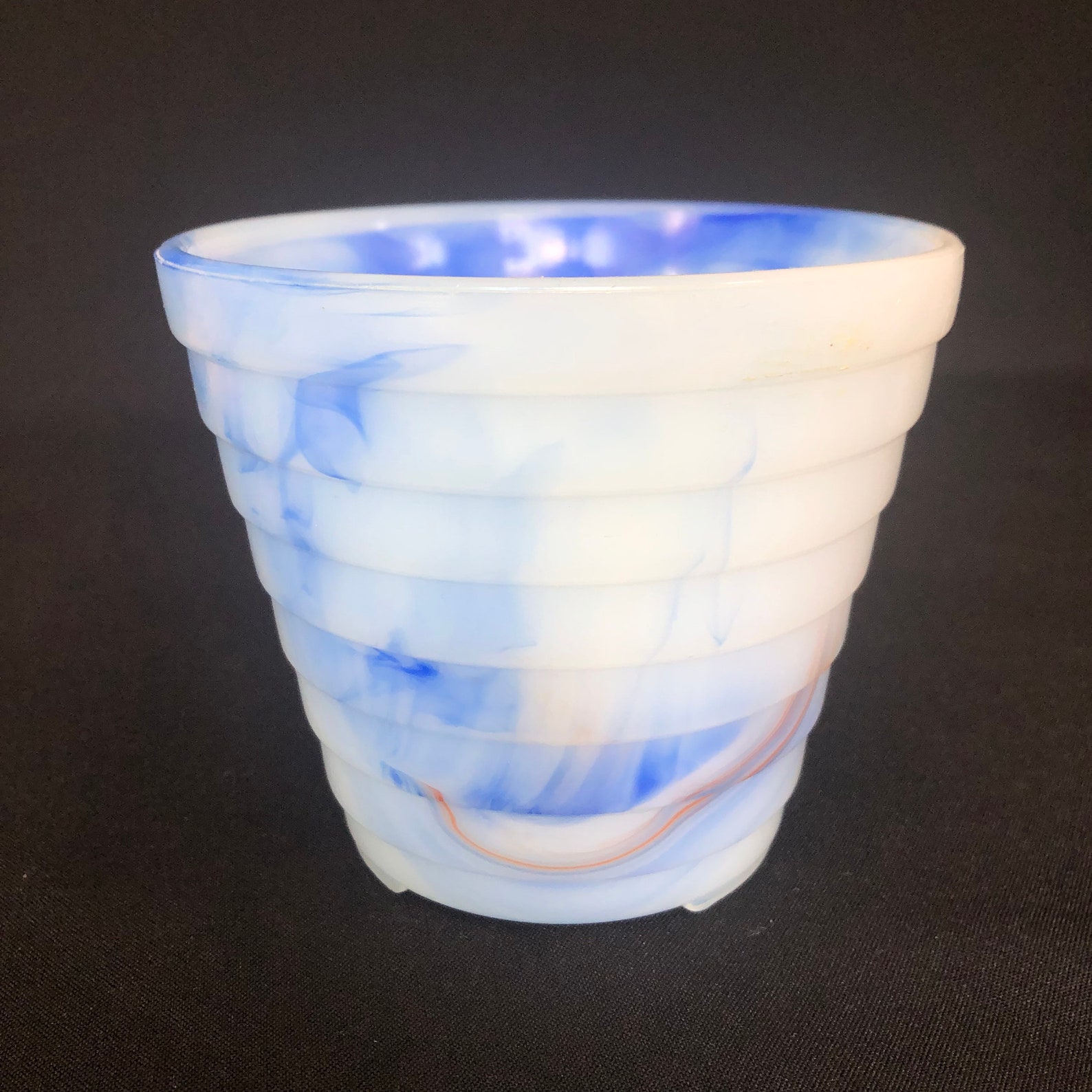 Vintage Akro Agate Glass 9 Blue Swirl Footed Planter Akro - Etsy