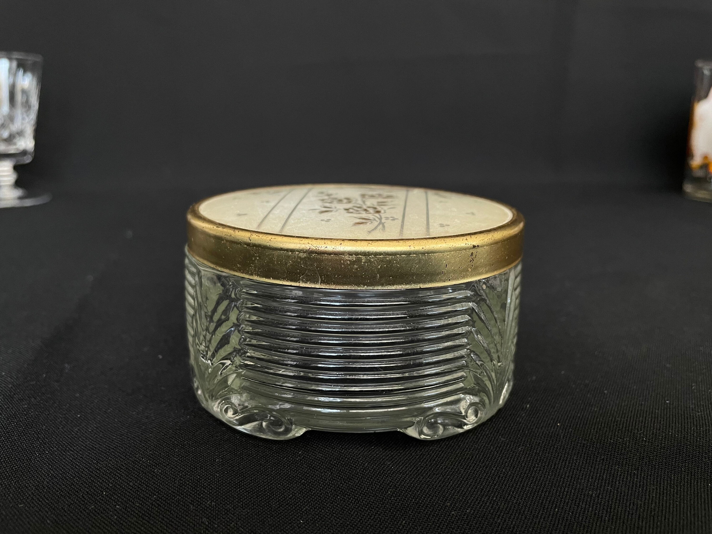 Vintage Art Deco Glass Round Powder Box With Ivory & Gold Lid - Etsy