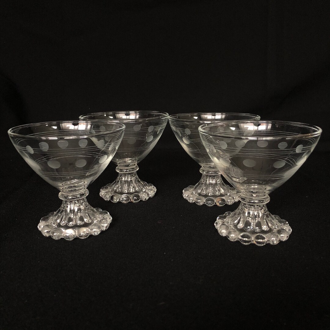 4 Etched Vintage Glass Boopie Base 5oz Cocktail Coupe Glasses - Retro ...