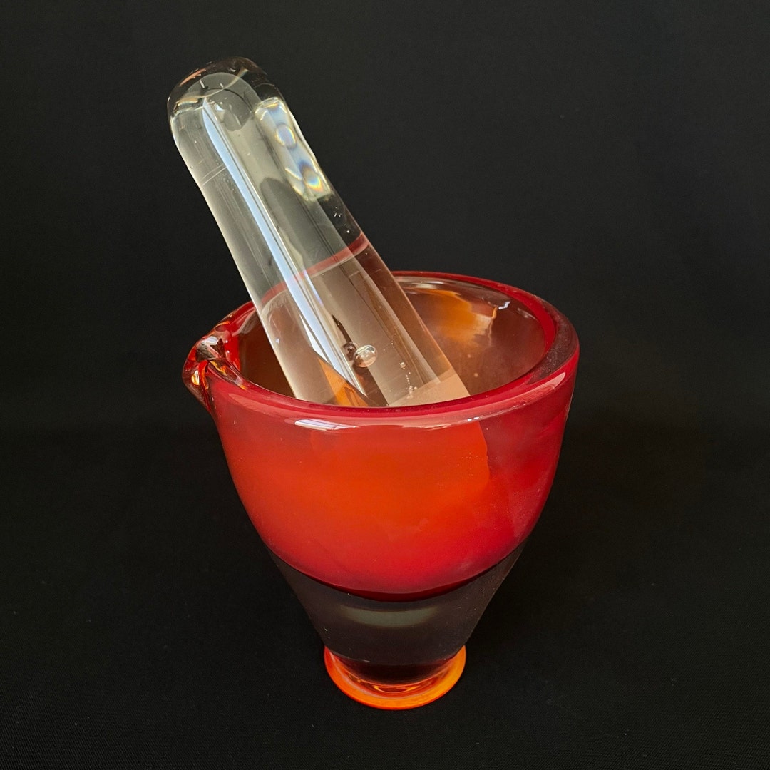 SPECTACULAR Red Orange Art Glass Mortar & Pestle - Kitchen Art Glass - Etsy
