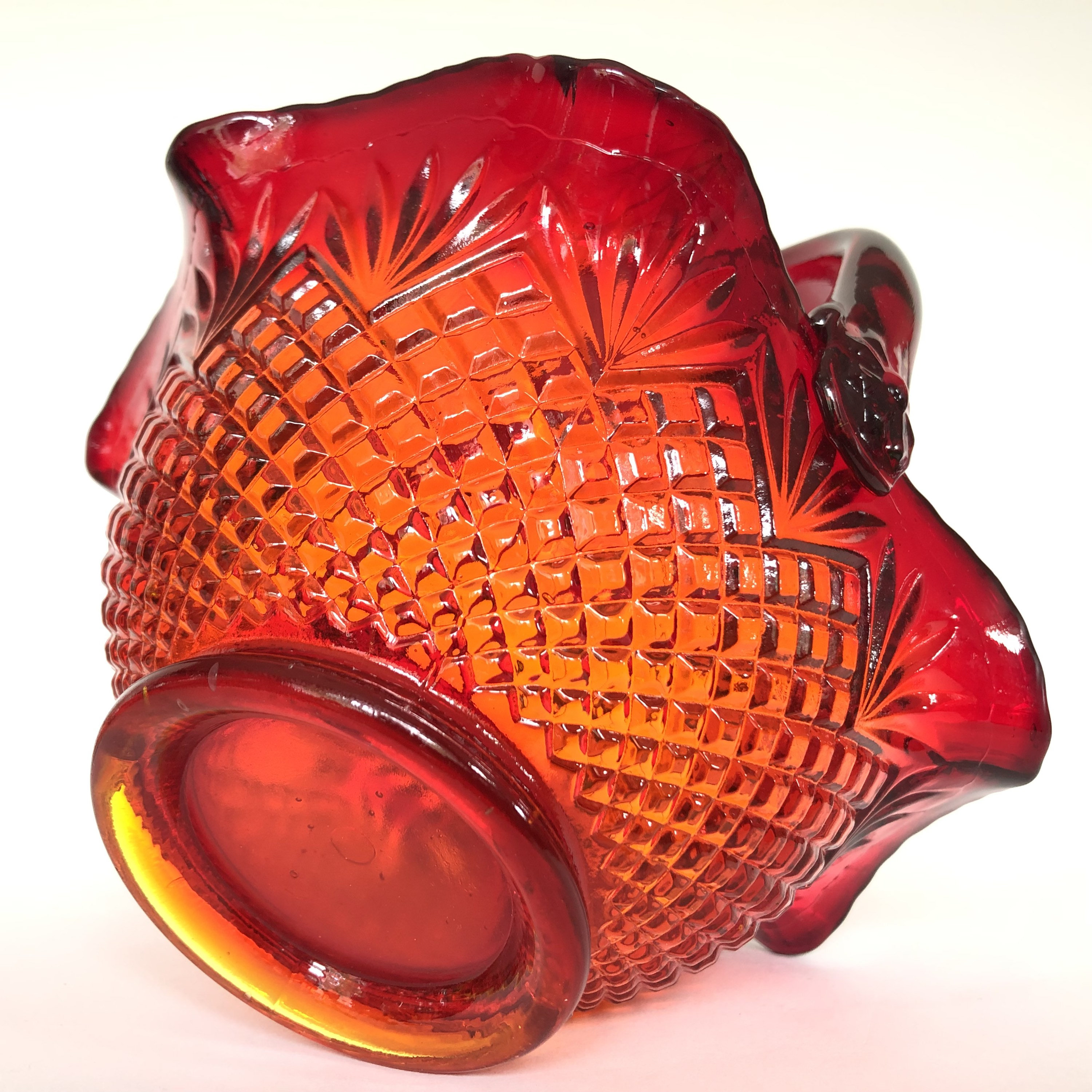 Vintage FENTON Red Amberina Glass Diamond Point Ruffled Rim - Etsy