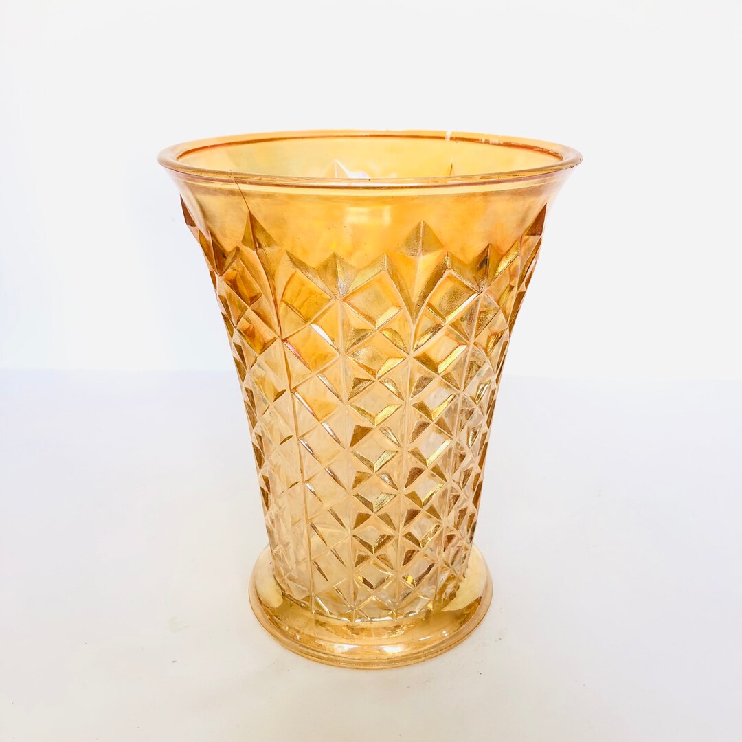 Spectacular Vintage Sowerby Diamond Pinwheel Carnival Glass Vase C1930s ...