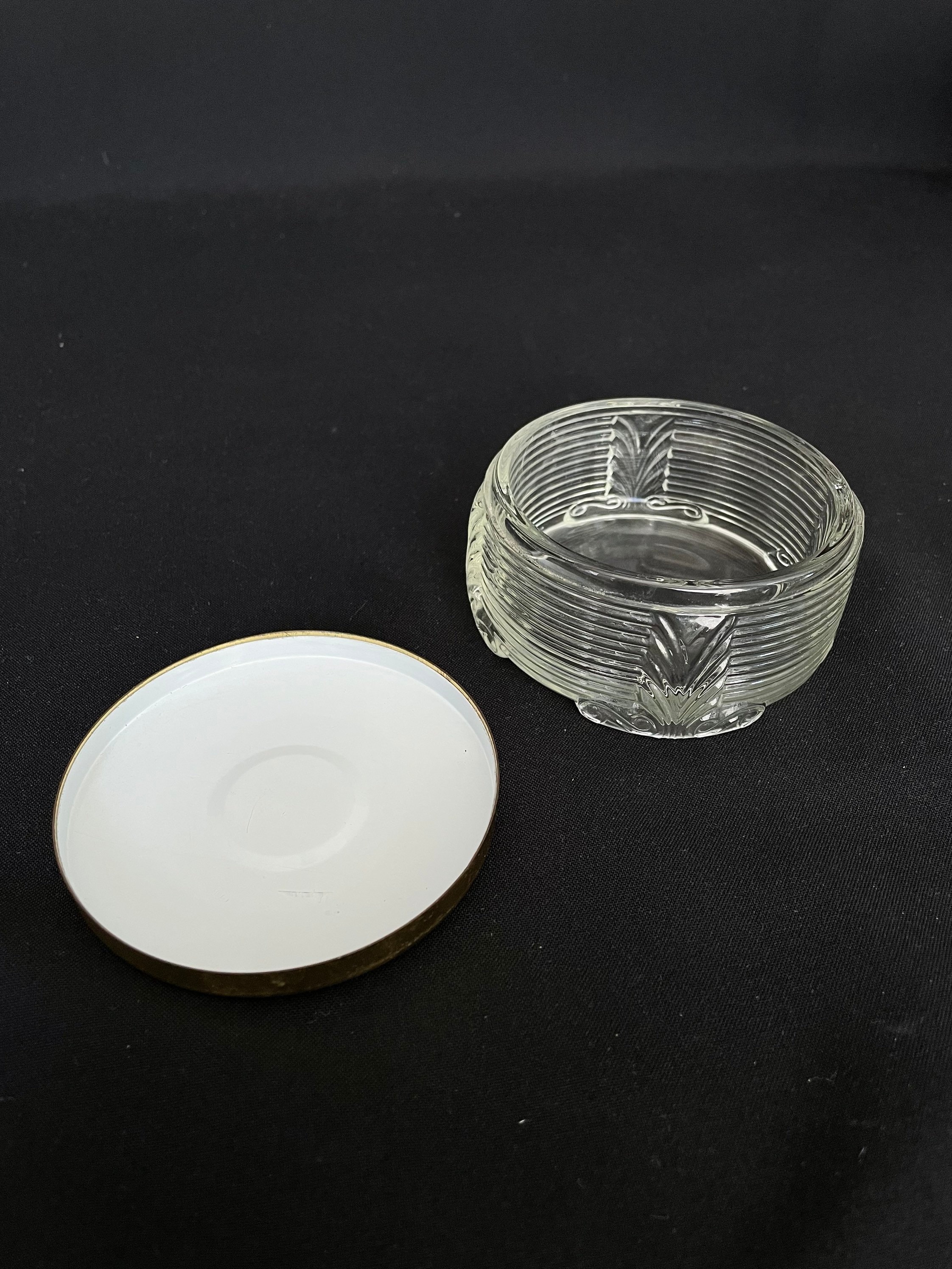 Vintage Art Deco Glass Round Powder Box With Ivory & Gold Lid - Etsy