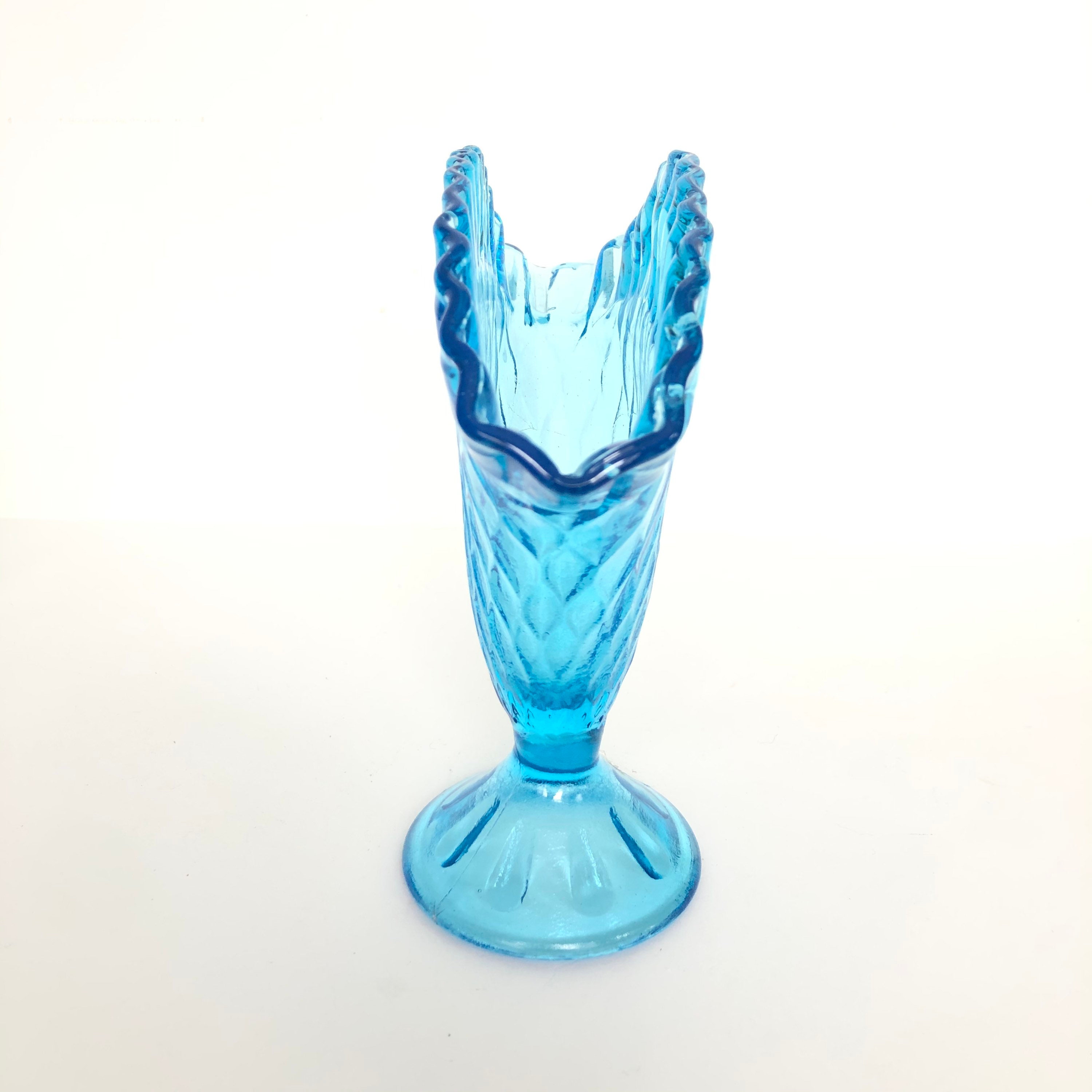 Vintage Capri Blue Pressed Glass Fan Vase C1940s - Etsy