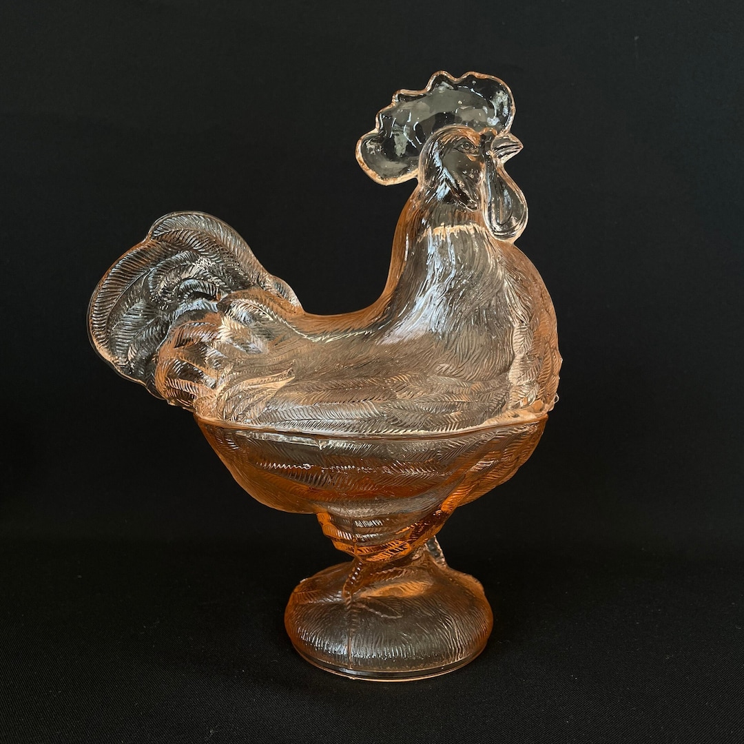 Vintage Pink Glass Rooster Vintage Westmoreland Glass Covered Dish ...