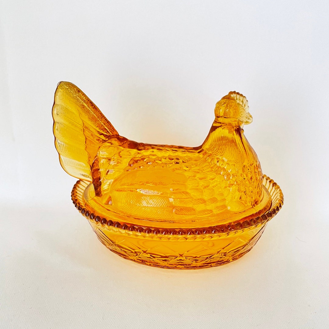 Vintage Golden Amber Glass Hen on Nest - Covered Dish - Etsy