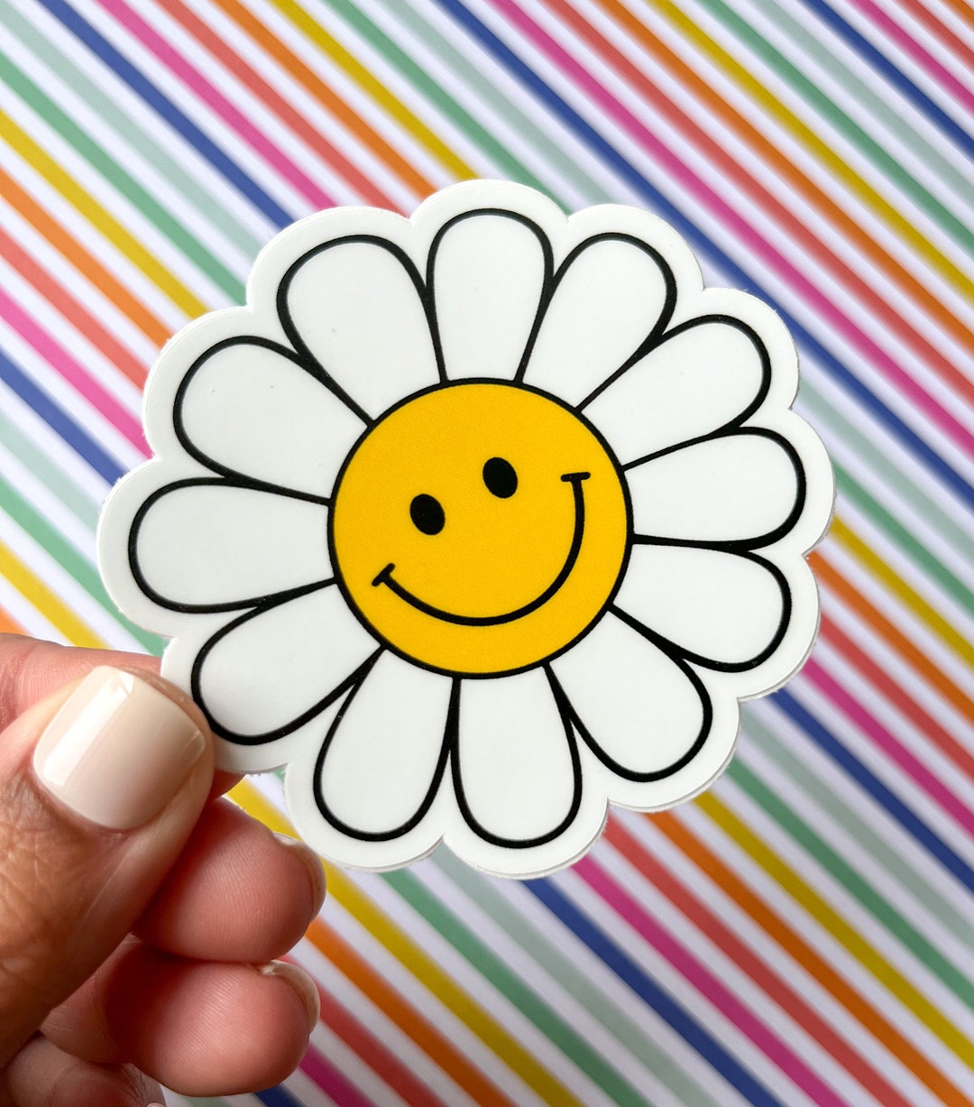 Retro Happy Face Daisy Vinyl Sticker | Happy Retro Sticker | Waterproof ...