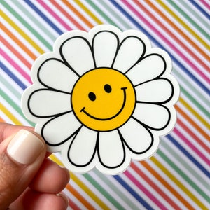 Retro Happy Face Daisy Vinyl Sticker: Waterproof Laptop Decal - Etsy