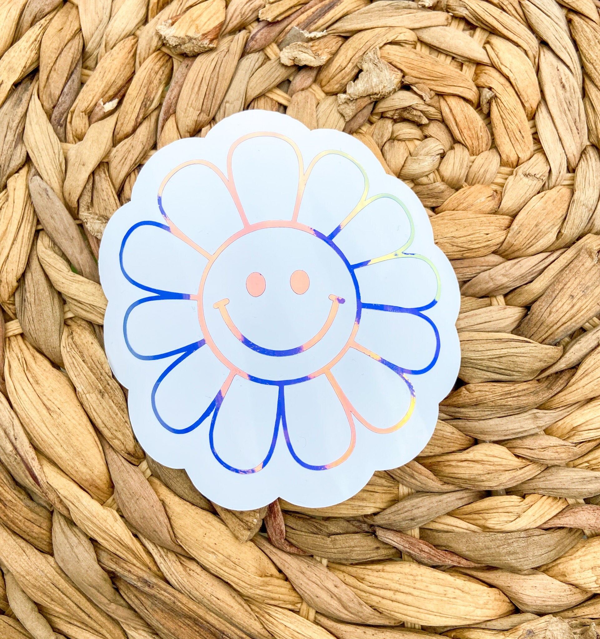 Smiley Face Daisy Decal Holographic Retro Decal Flower - Etsy