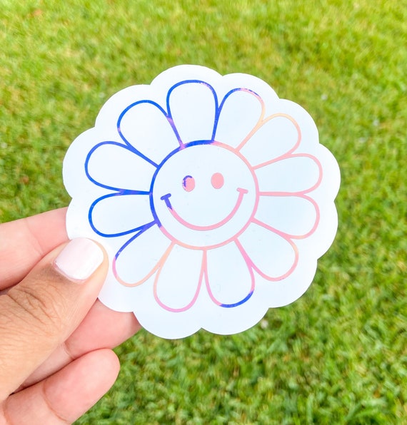 Smiley Face Daisy Decal Holographic Retro Decal Flower - Etsy