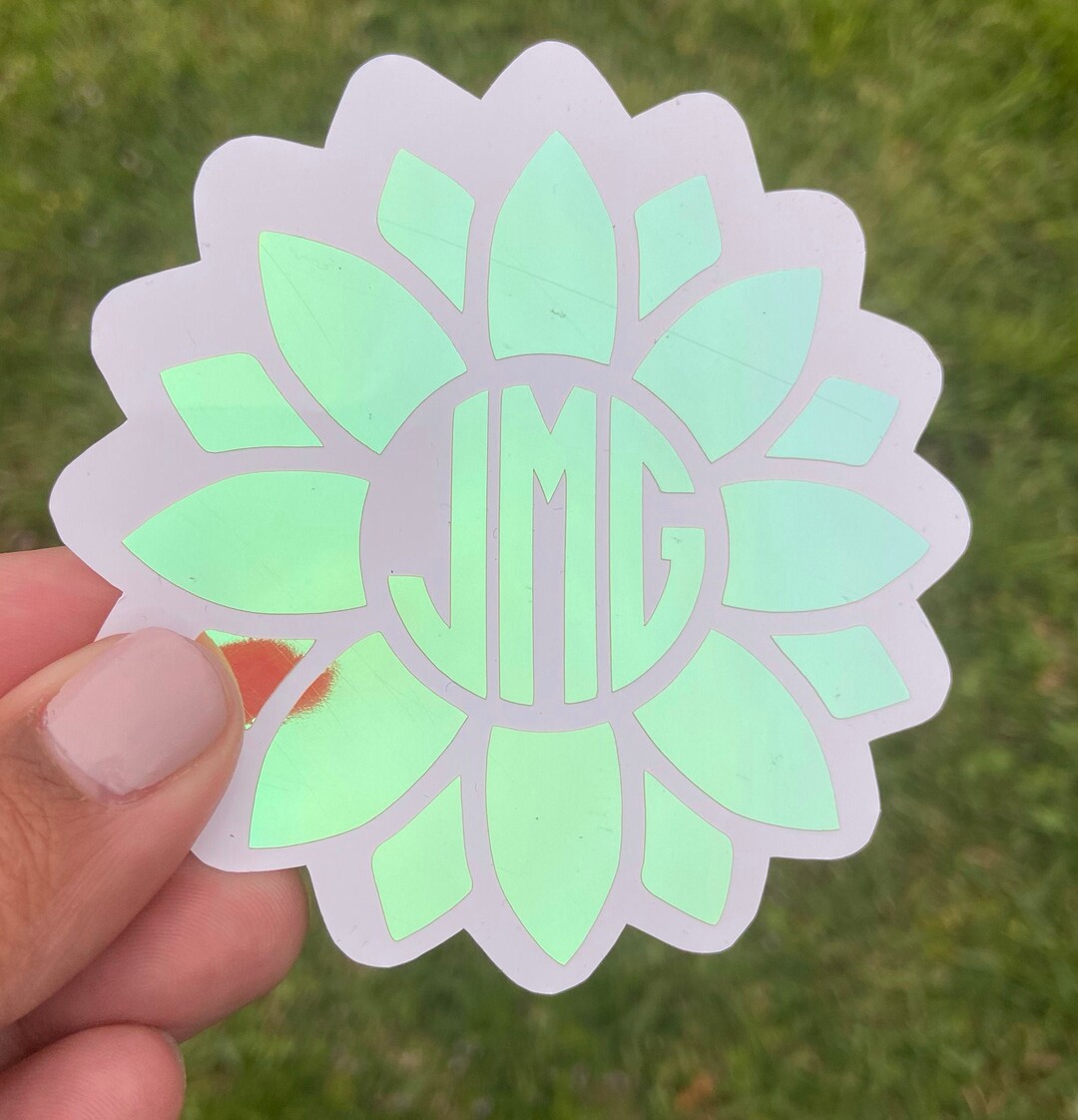 Sunflower Monogram Decal Monogram Name Decal Holographic Decal Decal ...