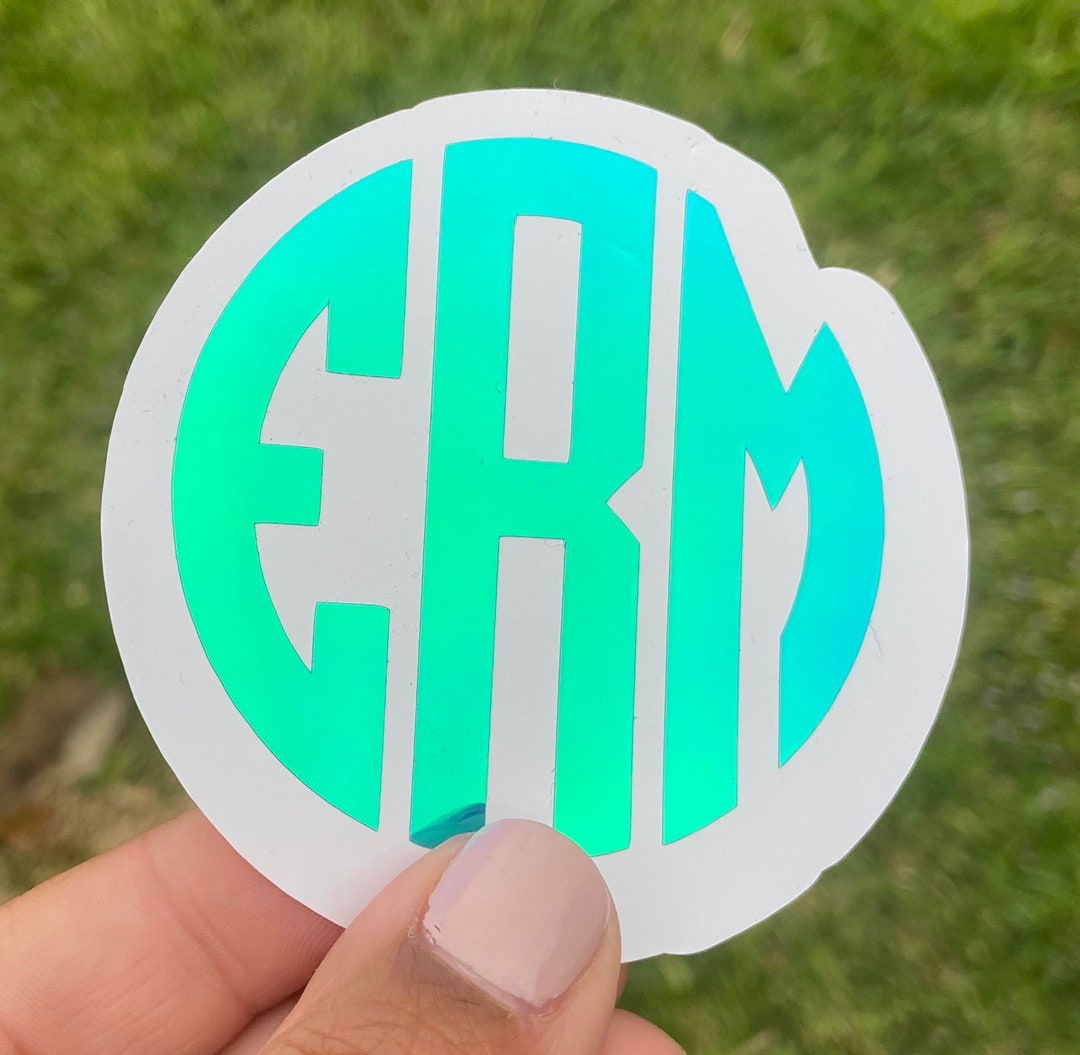 Circle Monogram Decal |monogram Name Decal | Holographic Decal | Decal ...