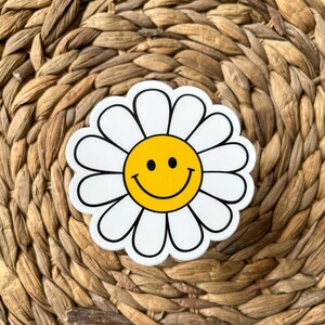 Retro Happy Face Daisy Vinyl Sticker: Waterproof Laptop Decal - Etsy