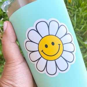 Retro Happy Face Daisy Vinyl Sticker: Waterproof Laptop Decal - Etsy