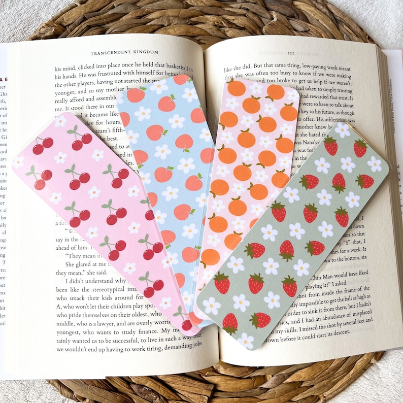 Summer Fruit Bookmark Set | Cute Farmers Market Strawberry Peach Cherry ...