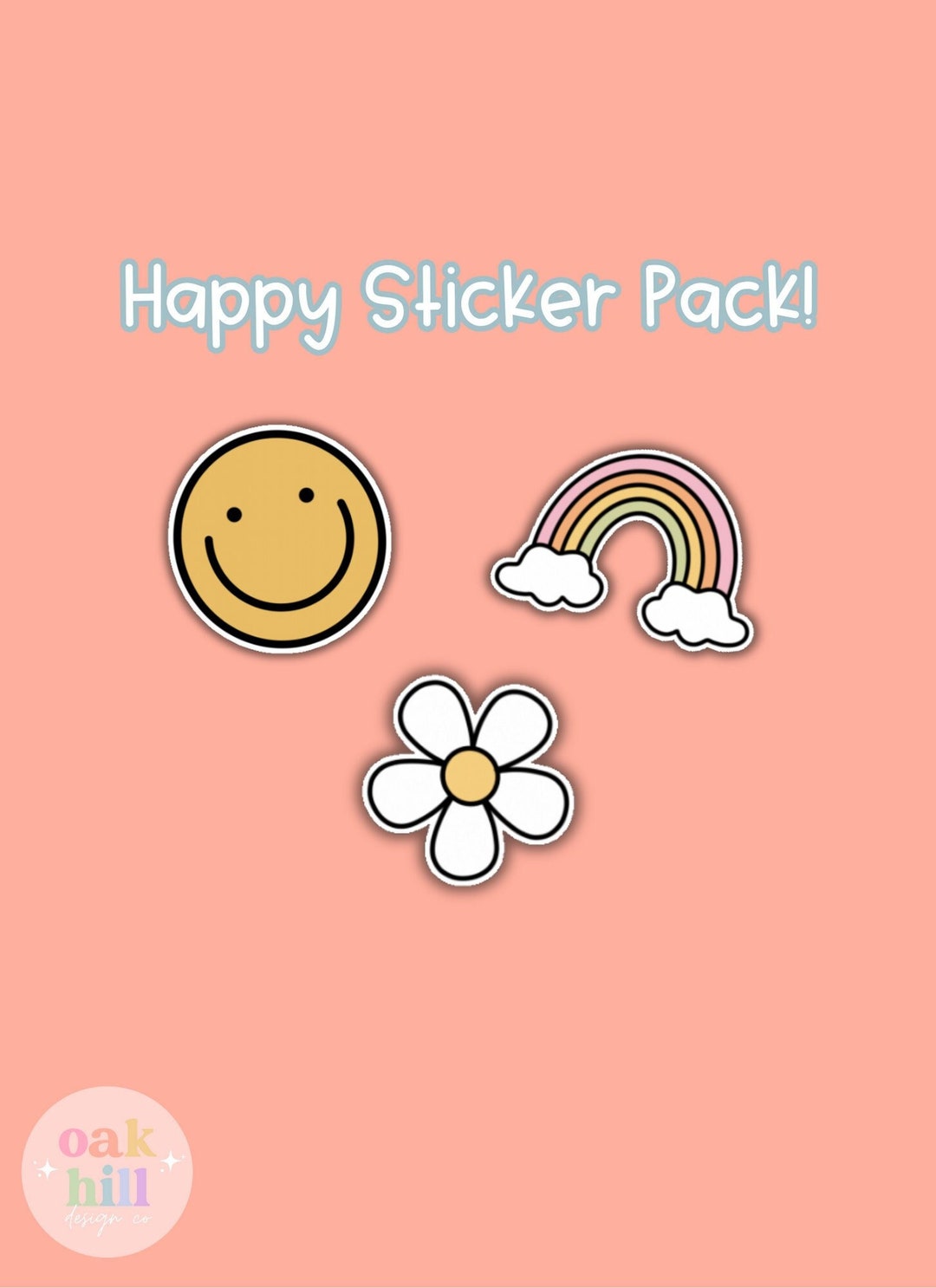 Happy Sticker Pack | Set of 3 | Waterproof Stickers | Happy Face ...