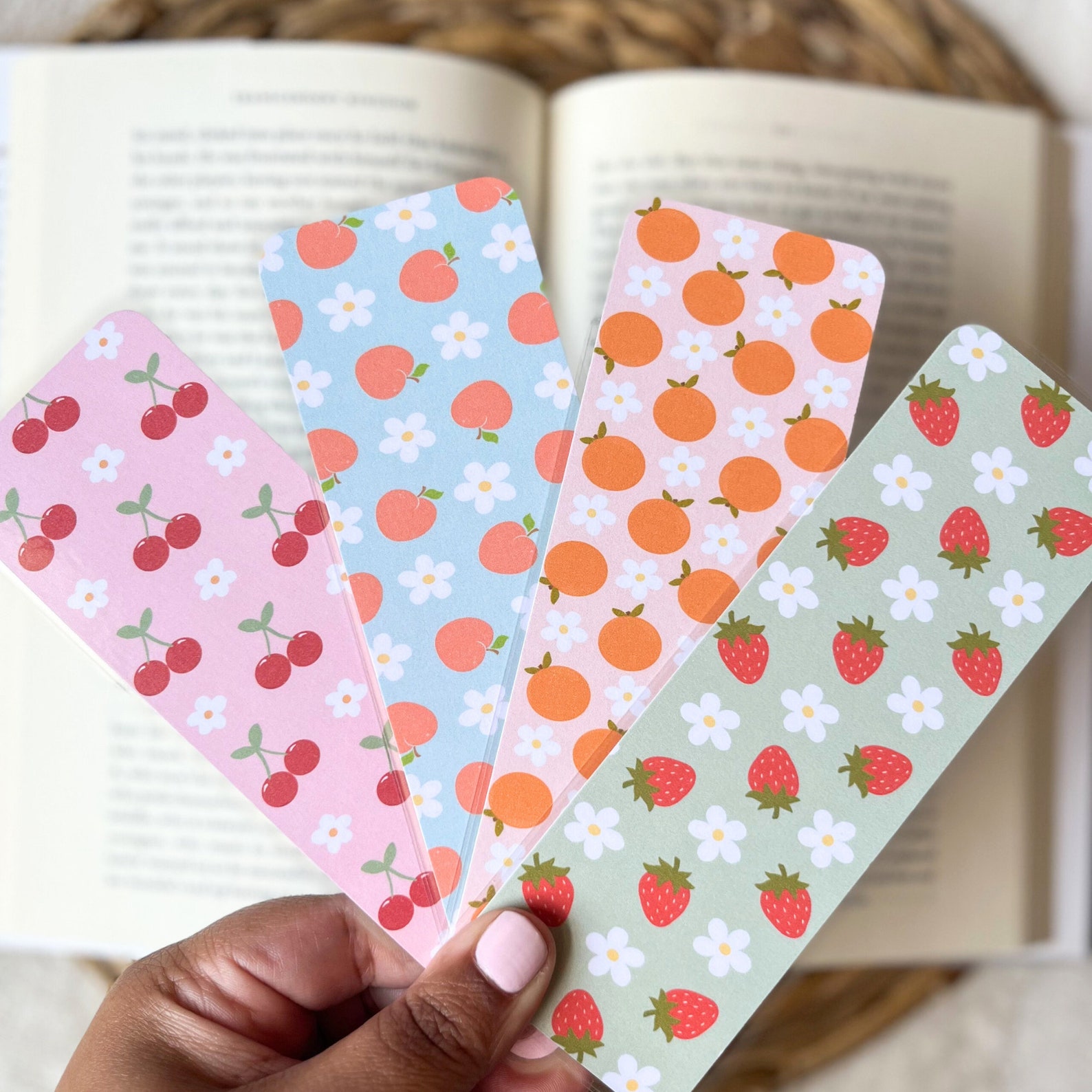 Summer Fruit Bookmark Set | Cute Farmers Market Strawberry Peach Cherry ...