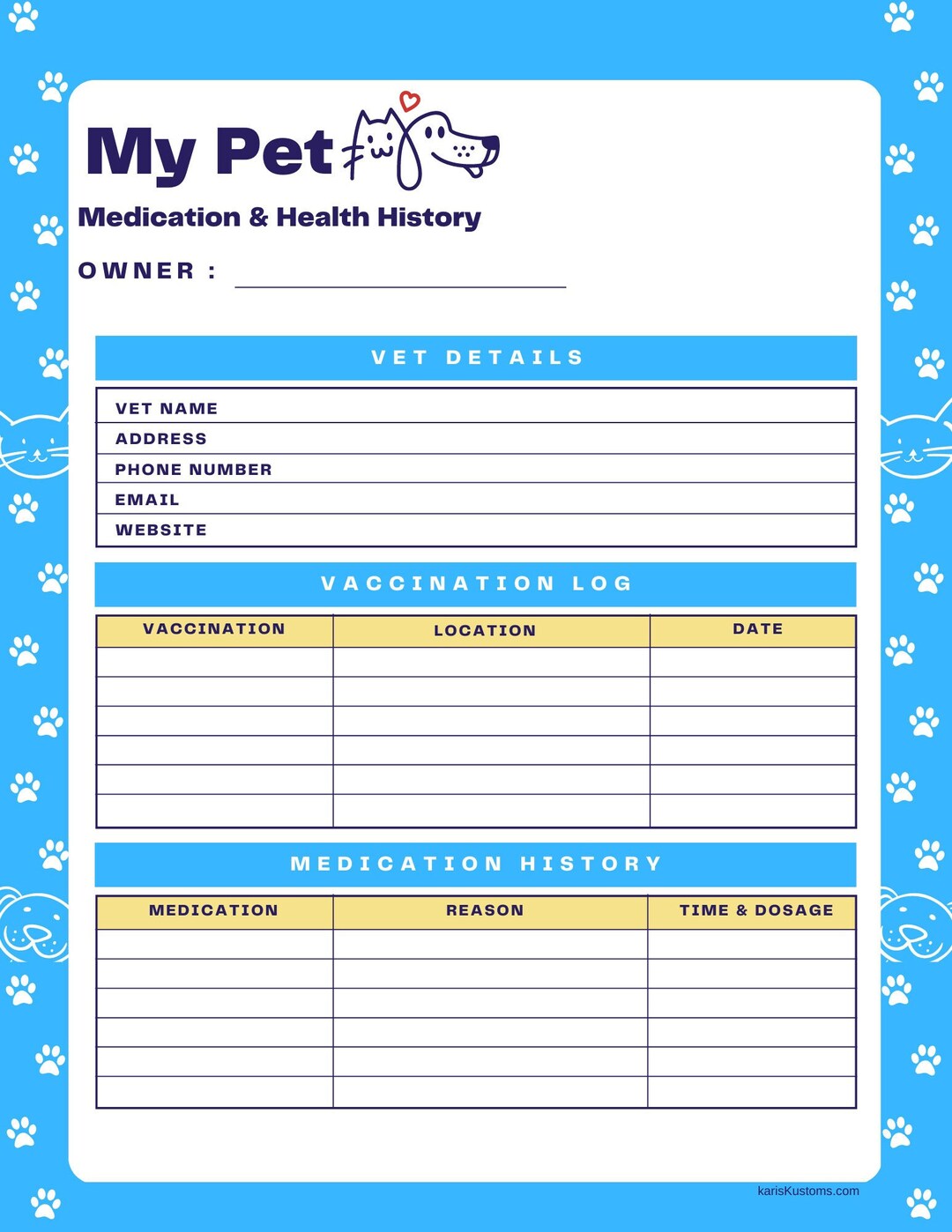 My Pet Information Sheets digital Download - Etsy