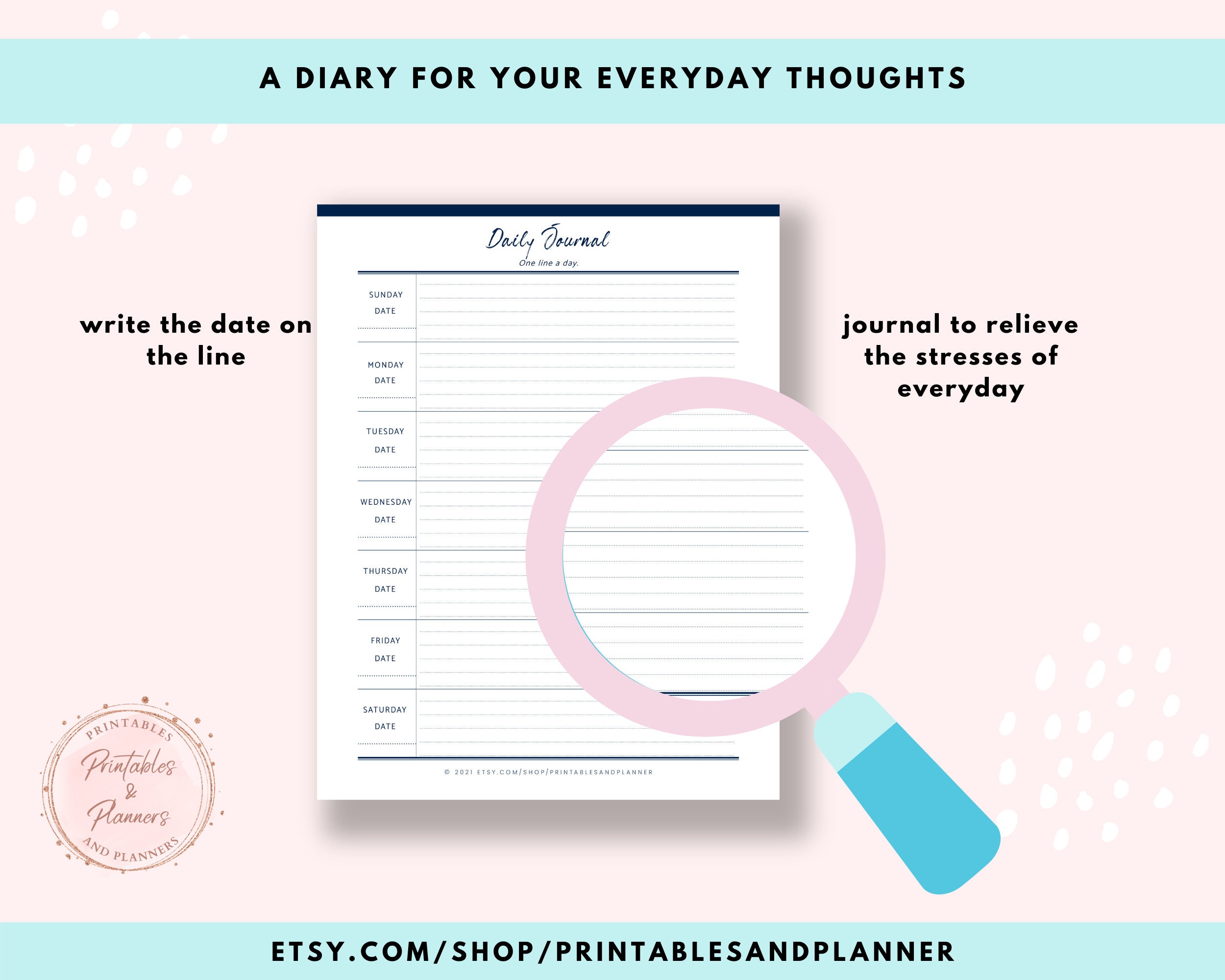 Printable Daily Journal One Line a Day. Develop a Daily Writing Habit ...