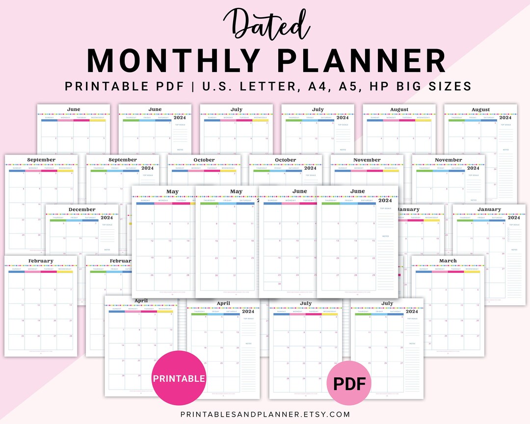 2024 Yearly Planner Printable 2 Pages, Monthly Planner, Monthly ...