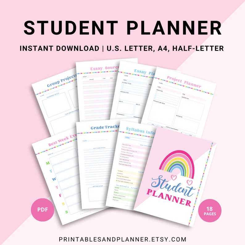 Printable Student Planner, Academic Planner, High School, Assignment ...