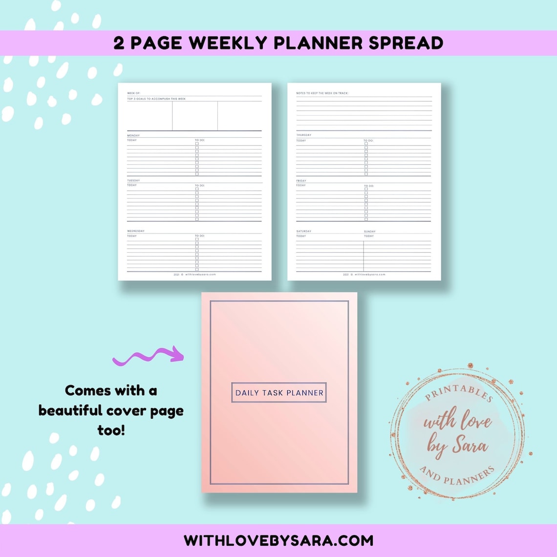 Printable Weekly Planner Weekly Task Planner Undated Weekly Week at A ...