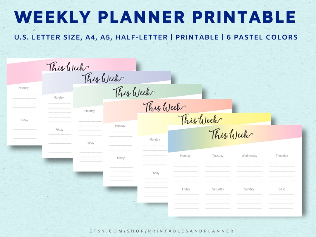 Weekly Planner Printable Landscape, Minimalist Weekly Schedule, Week at ...