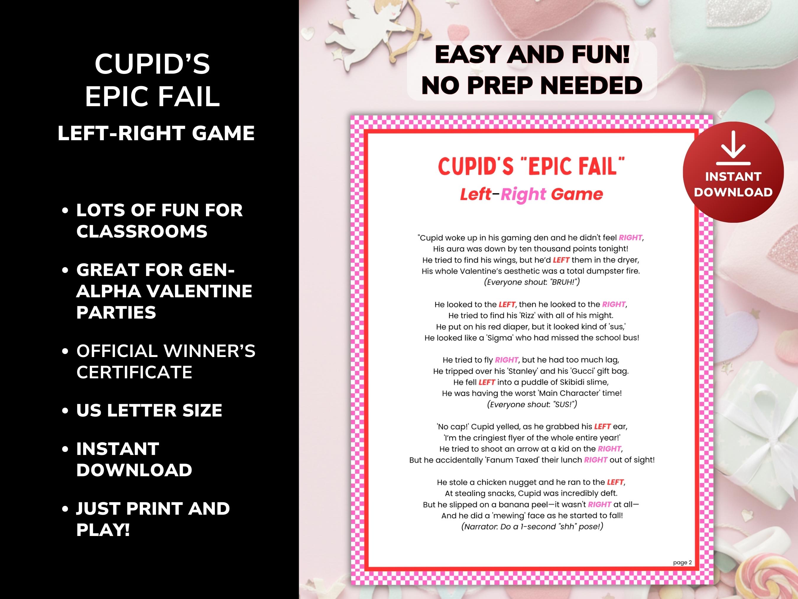 Valentine's Day Left Right Game | Cupid's Epic Fail, Grades 3-6 ...
