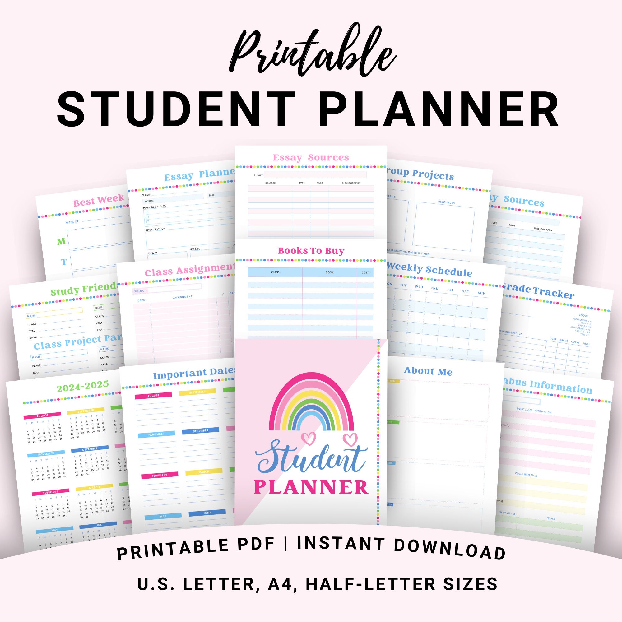 Printable Student Planner, Academic Planner, High School, Assignment ...