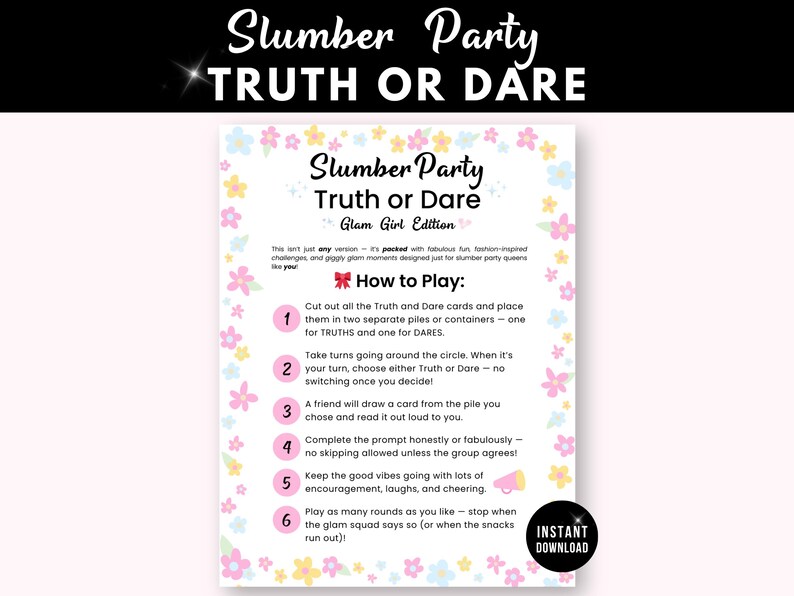 Truth or Dare Game for Tween & Teen Sleepover | 80 Cards (digital ...