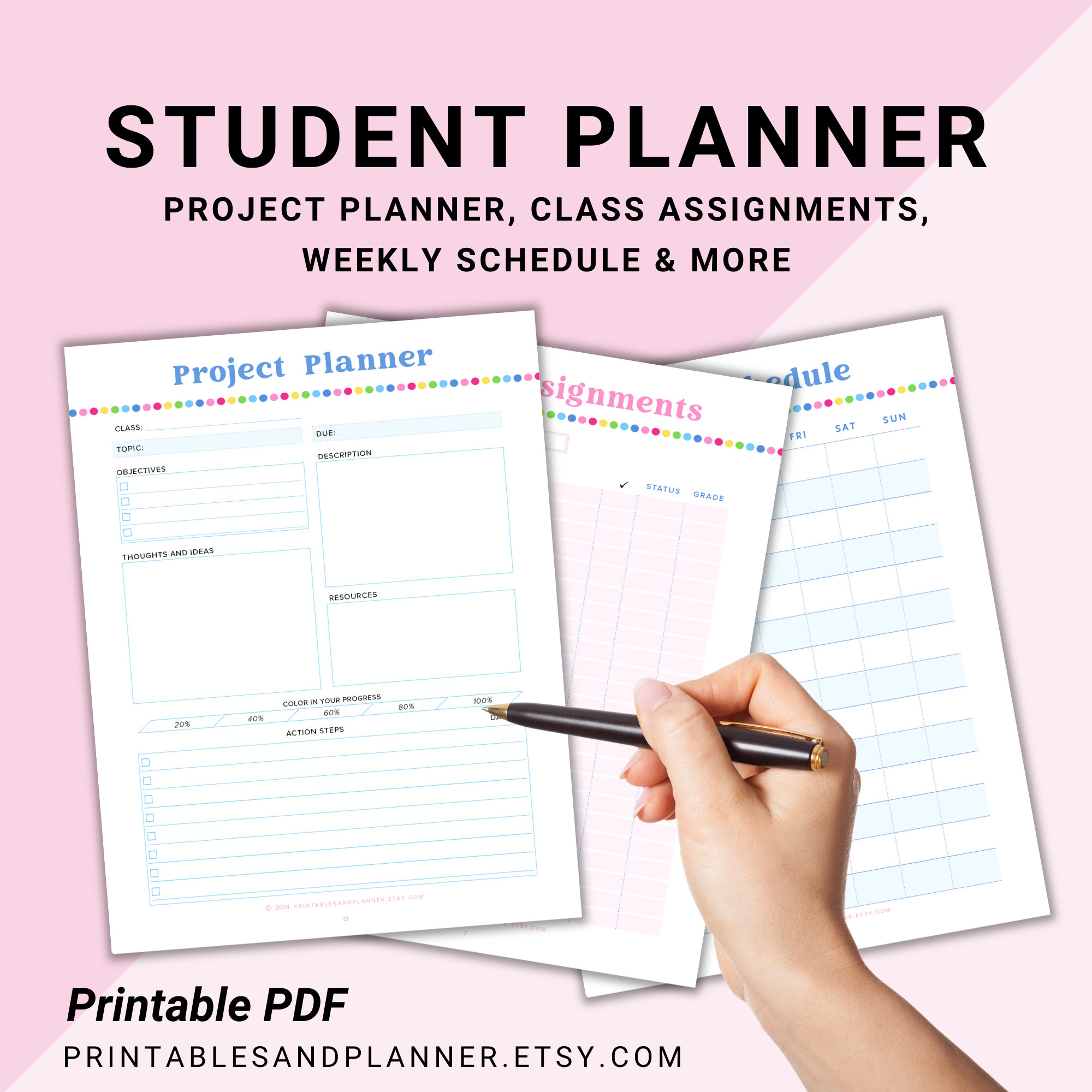 Printable Student Planner, Academic Planner, High School, Assignment ...