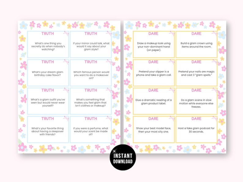 Truth or Dare Game for Tween & Teen Sleepover | 80 Cards (digital ...