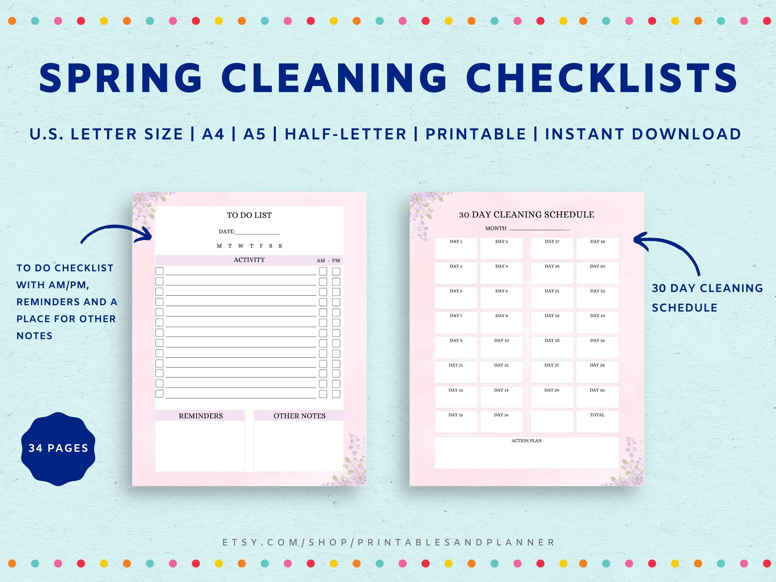Spring Cleaning Checklists Printable, Cleaning Printable, Cleaning ...