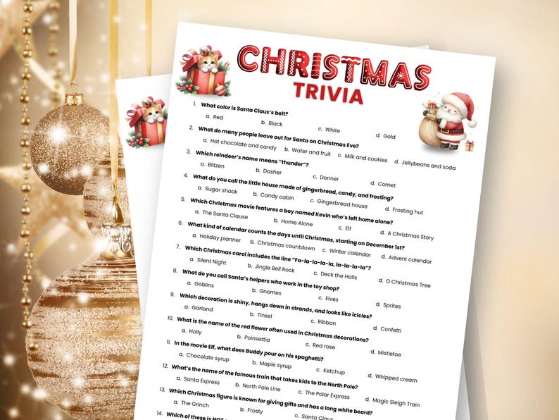 Christmas Trivia Game – Printable Holiday Activity (instant Download ...