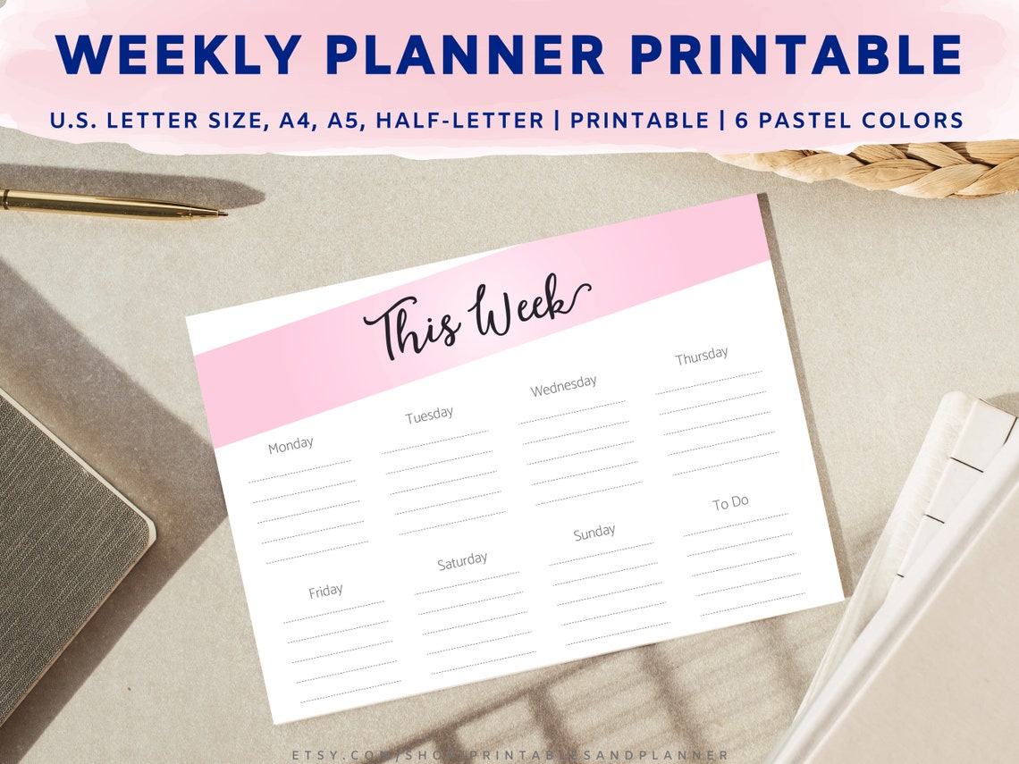 Weekly Planner Printable Landscape, Minimalist Weekly Schedule, Week at ...