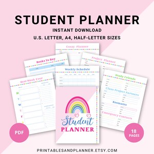 Printable Student Planner, Academic Organizer (letter/a4/half-letter ...