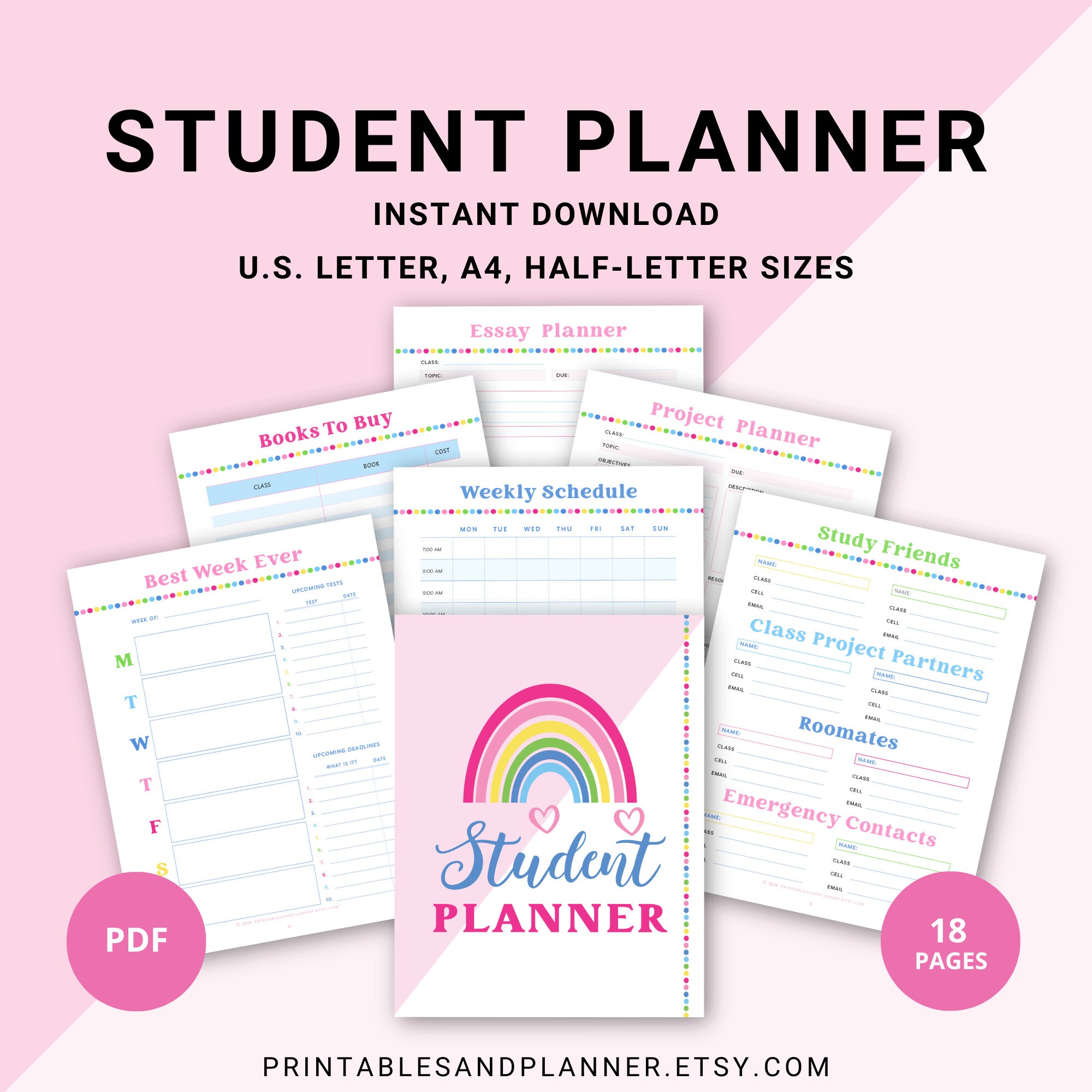 Printable Student Planner, Academic Planner, High School, Assignment ...