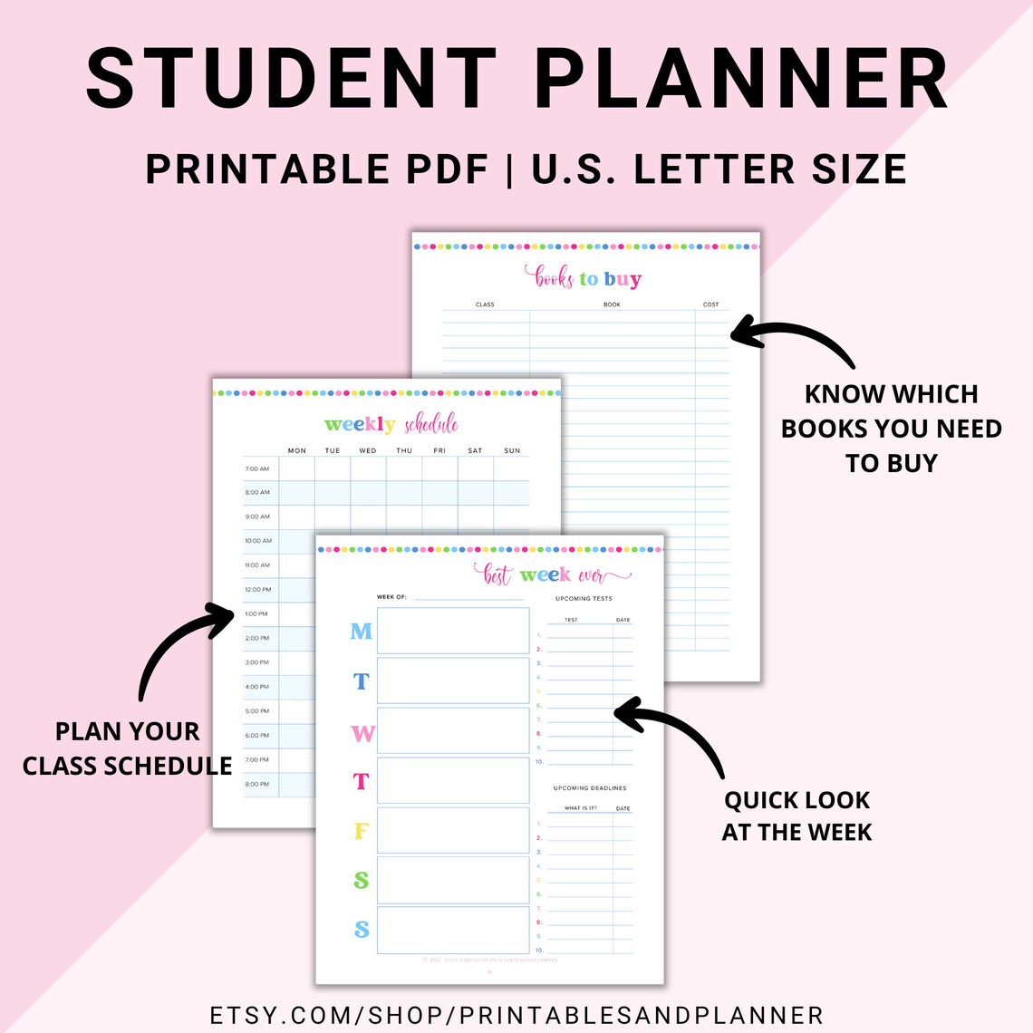 Student Planner Printable Academic Planner College Student Planner ...