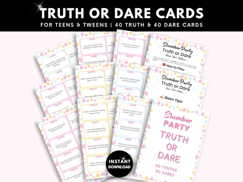 Truth or Dare Game for Tween & Teen Sleepover | 80 Cards (digital ...