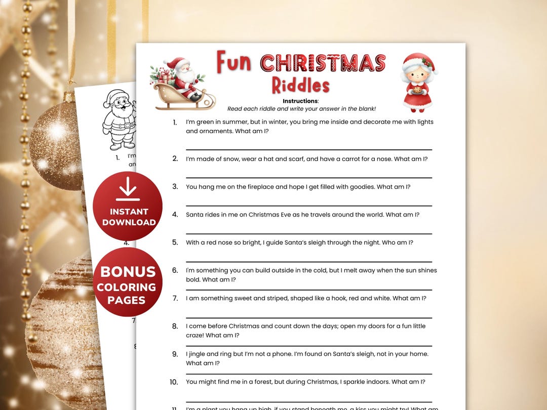 Christmas Riddles Game – Holiday Family Fun (instant Download PDF ...