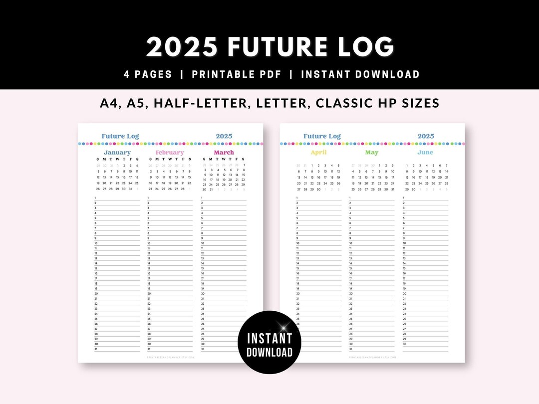 2025 Future Log Printable Yearly Planner Monthly Overview Instant ...