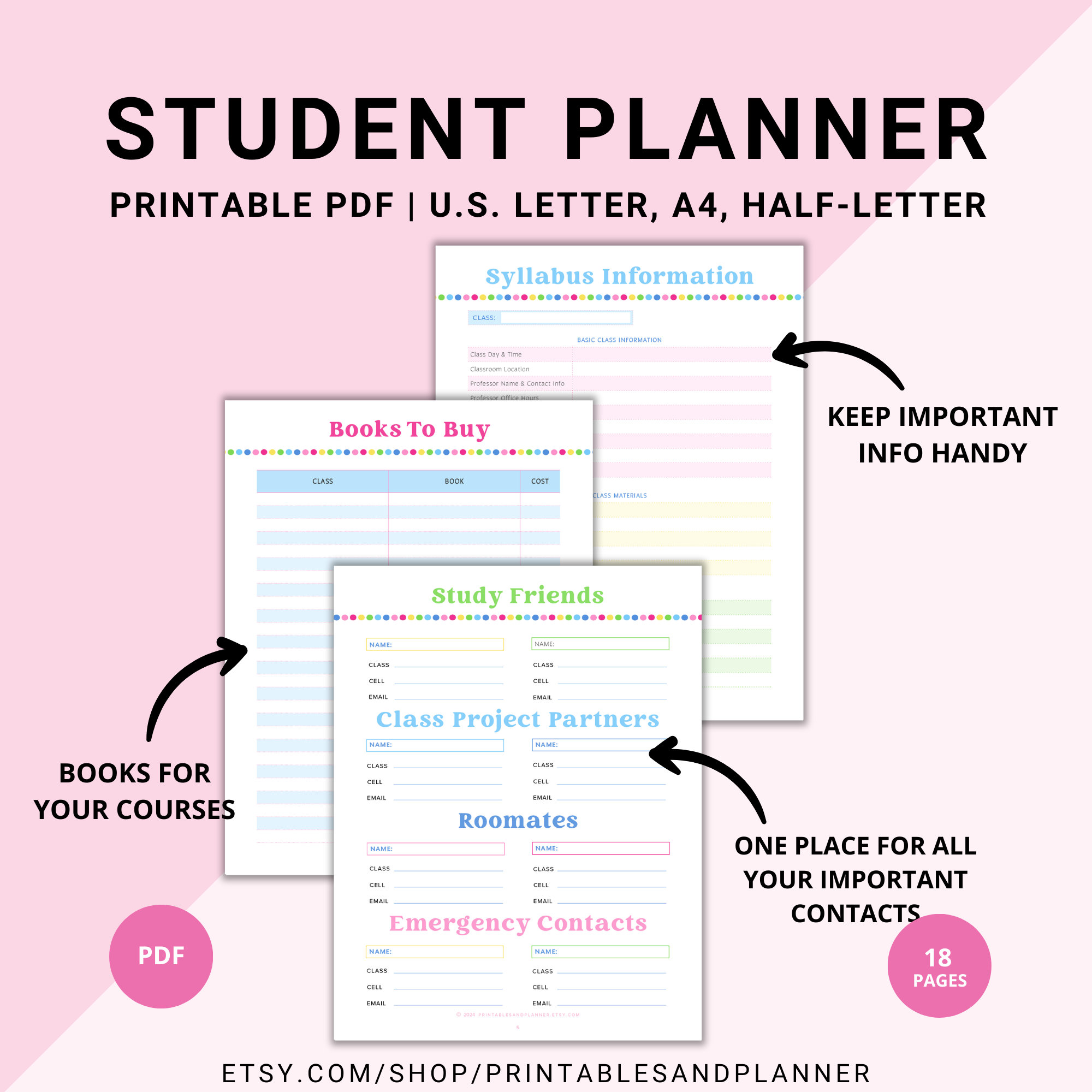 Printable Student Planner, Academic Planner, High School, Assignment ...