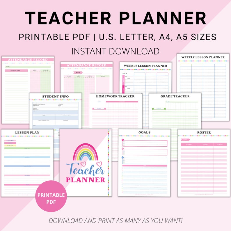 Printable Teacher Planner | Lesson, Attendance & Grade Tracker (PDF ...